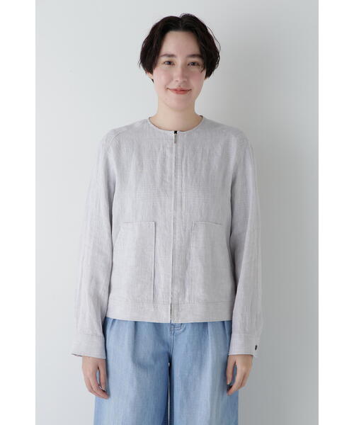 ◇ハードマンリネンノーカラージップブルゾン（ブルゾン）｜human