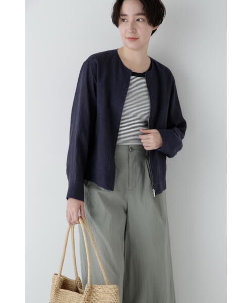 ◇ハードマンリネンノーカラージップブルゾン（ブルゾン）｜human