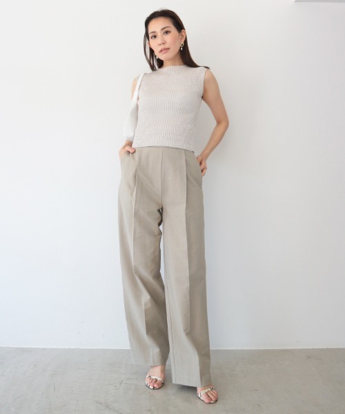 アンビエント（AMBIENT）/リネンライクウエストマークストレートパンツ セール】リネンライクウエストマークストレートパンツ（スラックス