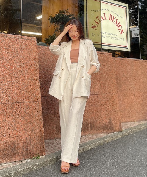 セール】リネンライクウエストマークストレートパンツ（スラックス