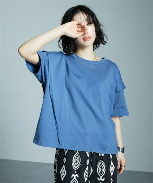 Soiunique（スワユニーク）の「綿100％ラッフルショルダーゆったりサイズTシャツ [Soiunique]（Tシャツ/カットソー）」 - WEAR