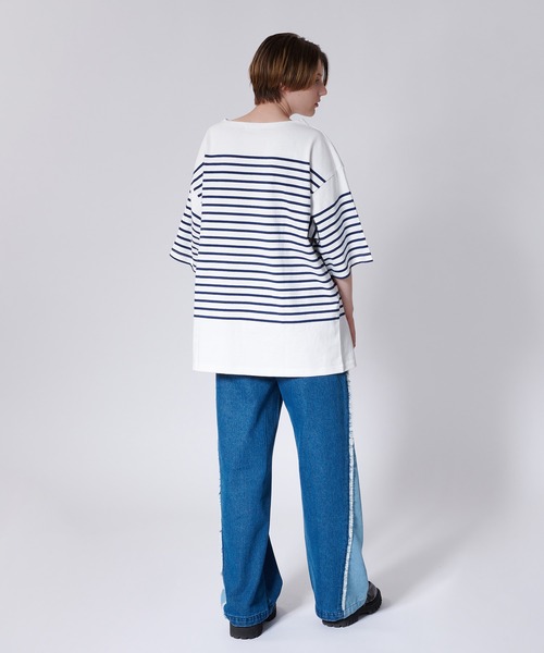ONCILY（オンシェリー）の「PANEL BORDER BASQUE SHIRT / パネルボーダーバスクシャツ（Tシャツ/カットソー ...