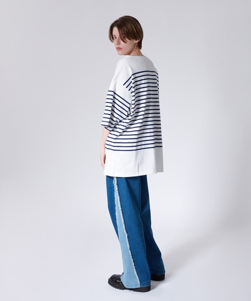 ONCILY（オンシェリー）の「PANEL BORDER BASQUE SHIRT / パネルボーダーバスクシャツ（Tシャツ/カットソー ...