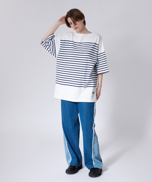 ONCILY（オンシェリー）の「PANEL BORDER BASQUE SHIRT / パネルボーダーバスクシャツ（Tシャツ/カットソー ...
