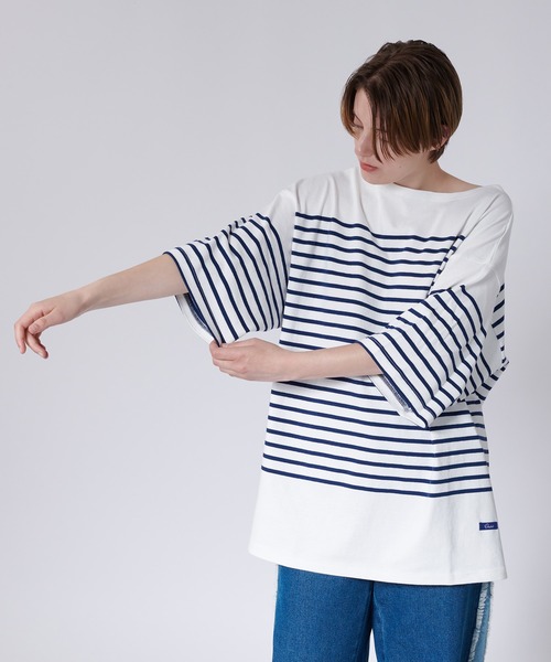 ONCILY（オンシェリー）の「PANEL BORDER BASQUE SHIRT / パネルボーダーバスクシャツ（Tシャツ/カットソー ...