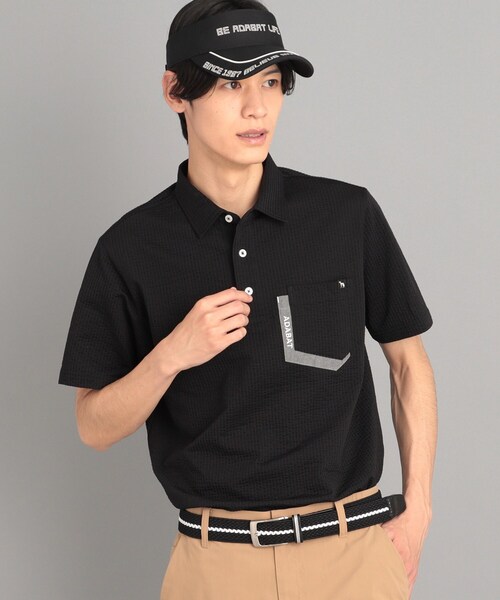 セール】サッカーストライプ ポケットあり 半袖ポロシャツ（ポロシャツ