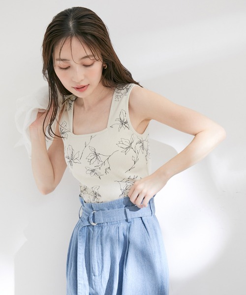 Vis（ビス）の「【洗える】花柄カップ付きリブタンクトップ（タンクトップ）」 Wear