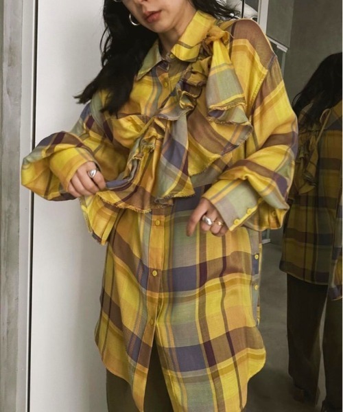Ameri（アメリ）の「MADRAS CHECK FRILL COLLAR SHIRT（シャツ/ブラウス）」 - WEAR
