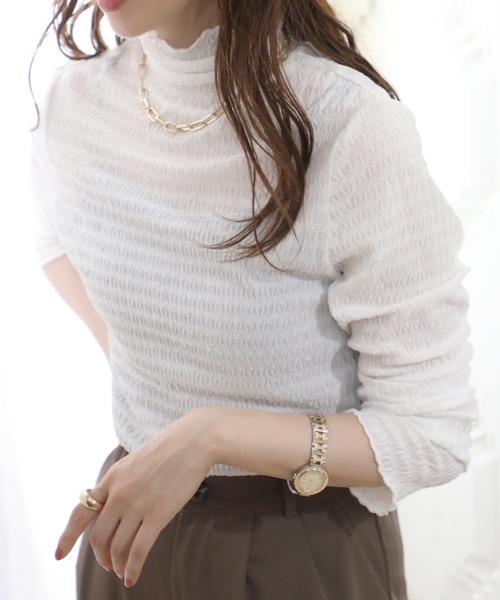 SETUP7（セットアップセブン）の「【SETUP7】ハイネックシアーカットソー 日焼け対策・UV対策 ぽこぽこ素材（Tシャツ/カットソー）」 - WEAR