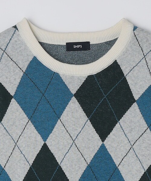セール】SHIPS: 12ゲージ アーガイル クルーネック ニット（ニット