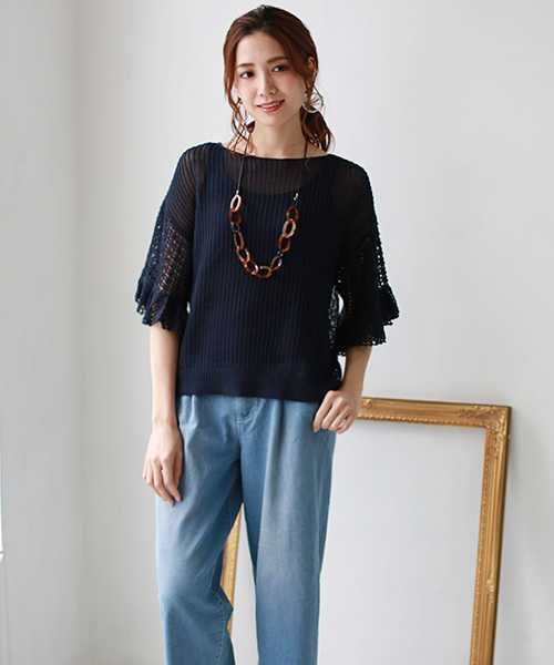 REAL CUBE（リアルキューブ）の「【Cu】透かし編みフレアスリーブニット（ニット/セーター）」 - WEAR