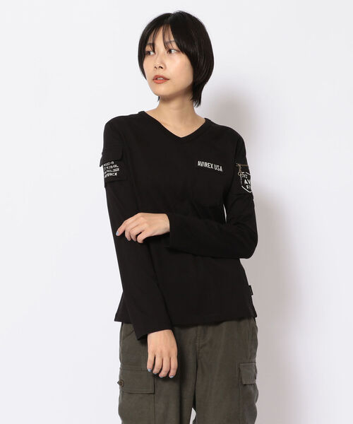 AVIREX（アヴィレックス）の「【WEB限定】ウィメンズ 長袖 Vネック ファティーグ Tシャツ / Women's LONGSLEEVE V-NECK FATIGUE T-SHIRT ...