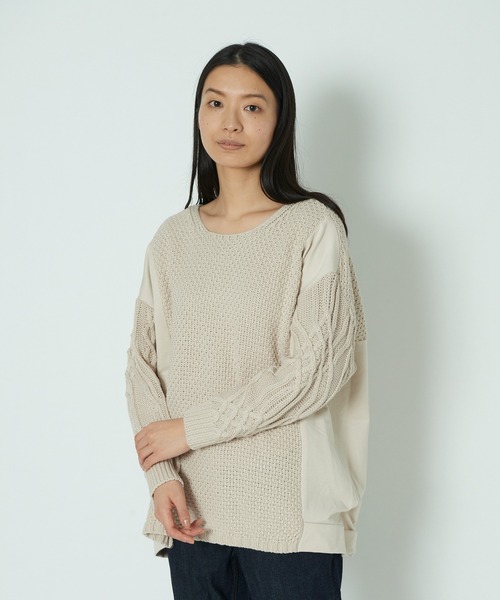 shop DADA（ショップダダ）の「ケーブル×地柄デニムコンビニットチュニック（1S14-511042）（ニット/セーター）」 - WEAR