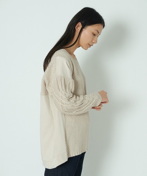 shop DADA（ショップダダ）の「ケーブル×地柄デニムコンビニットチュニック（1S14-511042）（ニット/セーター）」 - WEAR