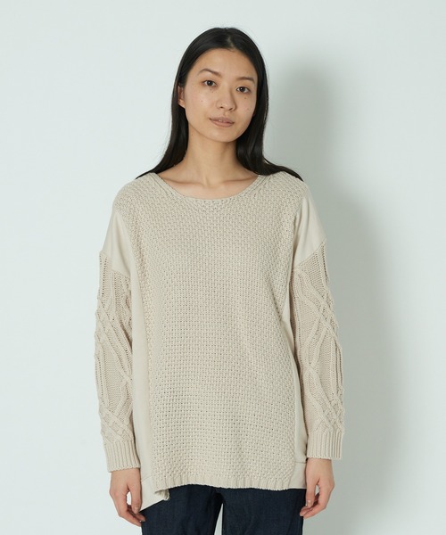 shop DADA（ショップダダ）の「ケーブル×地柄デニムコンビニットチュニック（1S14-511042）（ニット/セーター）」 - WEAR