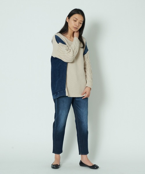 shop DADA（ショップダダ）の「ケーブル×地柄デニムコンビニットチュニック（1S14-511042）（ニット/セーター）」 - WEAR