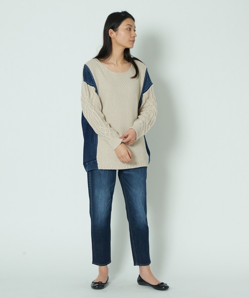 shop DADA（ショップダダ）の「ケーブル×地柄デニムコンビニットチュニック（1S14-511042）（ニット/セーター）」 - WEAR