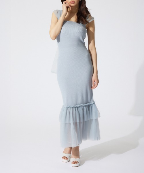 rienda（リエンダ）の「チュールレイヤードホルターニットワンピース 夏服 ホルターネック サマーニット（ワンピース）」 - WEAR