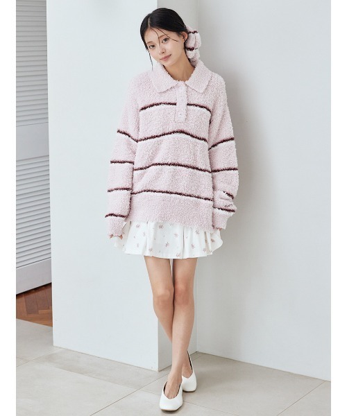 セール】ジェラートボーダーポロ衿プルオーバー（ルームウェア