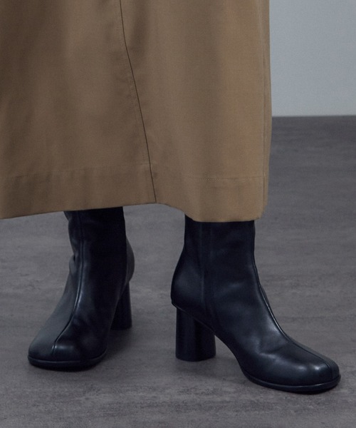 セール】【WEB限定】レザースクエアトゥヒールショートブーツ（ブーツ
