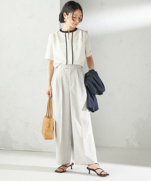 SHIPS（シップス）の「〈手洗い可能〉パイピング キーネック 半袖 ブラウス（シャツ/ブラウス）」 - WEAR