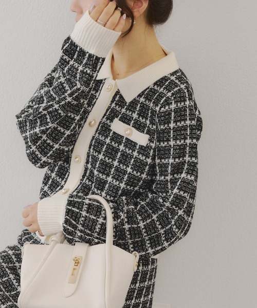 Another Branch olive des olive（アナザーブランチオリーブデオリーブ）の「カーデ＋スカートツイードニットSETUP（ワンピース）」 - WEAR