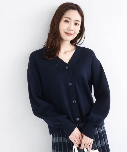 セール】スムース編みVネックニットカーディガン/洗える（カーディガン