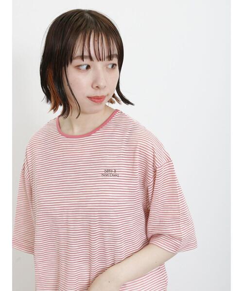 Samansa Mos2（サマンサ モスモス）の「ロゴ刺繍シアーボーダーTシャツ（Tシャツ/カットソー）」 - WEAR