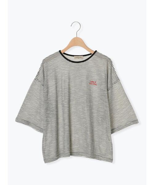 Samansa Mos2（サマンサ モスモス）の「ロゴ刺繍シアーボーダーTシャツ（Tシャツ/カットソー）」 - WEAR