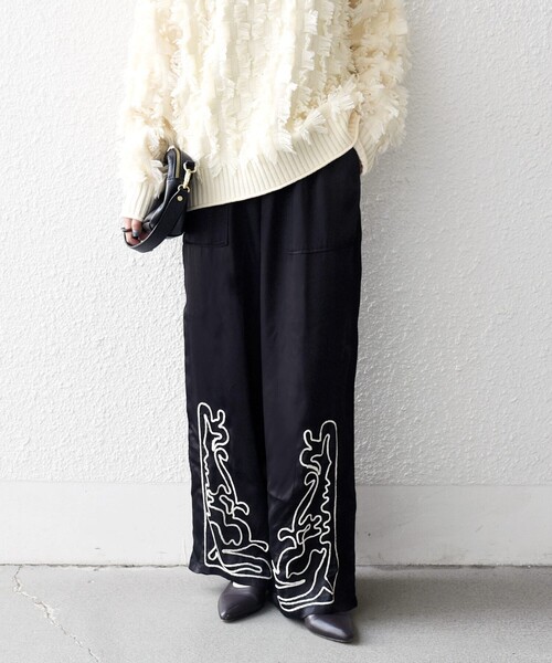 セール】SHIPS any:〈洗濯機可能〉サテン 刺繍 ストレート イージー