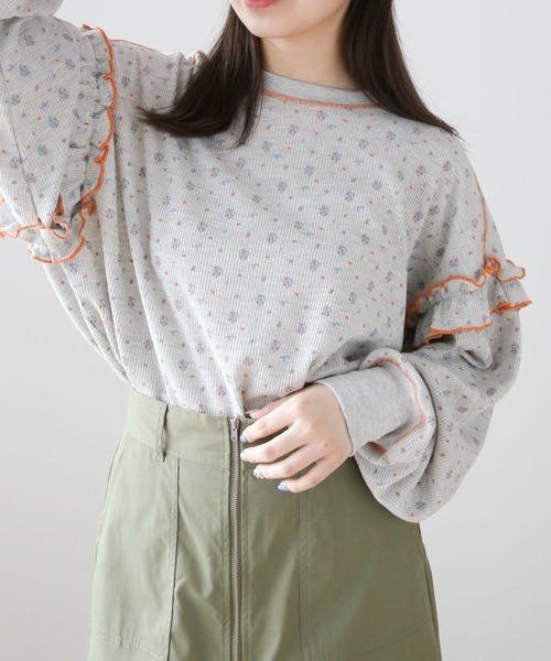 Green Parks（グリーンパークス）の「・Double Flags フラワーptワッフルロンTEE（Tシャツ/カットソー）」 - WEAR