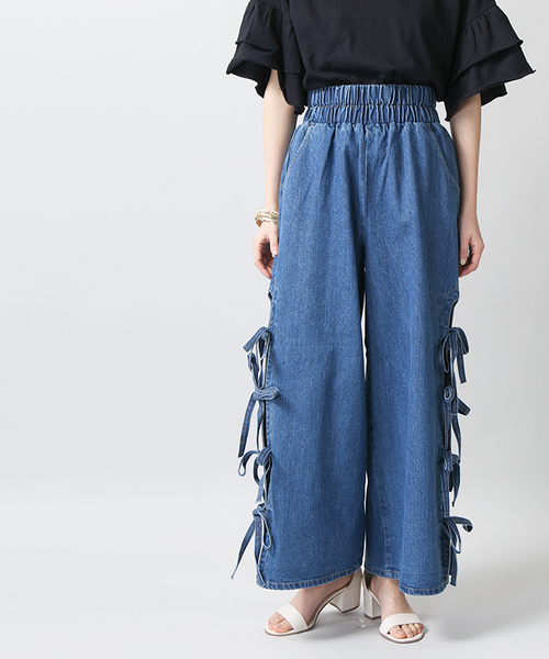 WEGO（ウィゴー）の「WEGO/スリットリボンデニムワイドパンツ（デニムパンツ）」 - WEAR