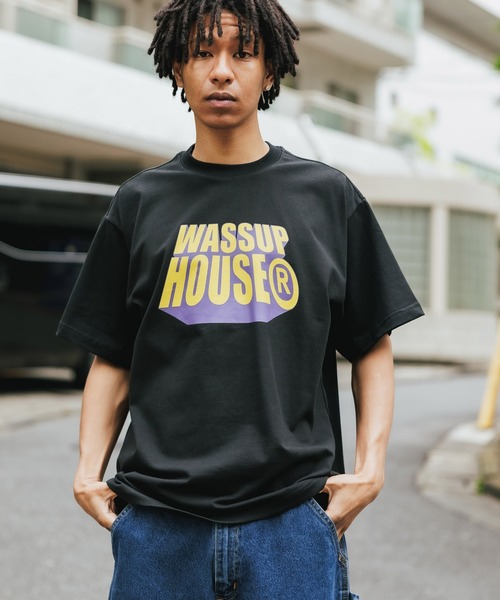 【セール】Wassup House/ワサップハウス House Tee ワンポイントロゴ プリントTシャツ ビッグシルエットカットソー（T ...