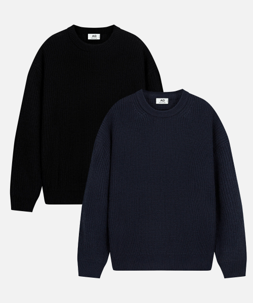 [2PACK] Crewneck rib overfit hachi knit [Navy/Black]（ニット/セーター）｜AGOD ...