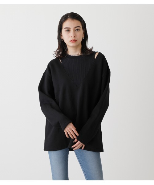 AZUL by moussy（アズールバイマウジー）の「FAKE LAYERED SLIT TOPS/フェイクレイヤードスリットトップス（T ...