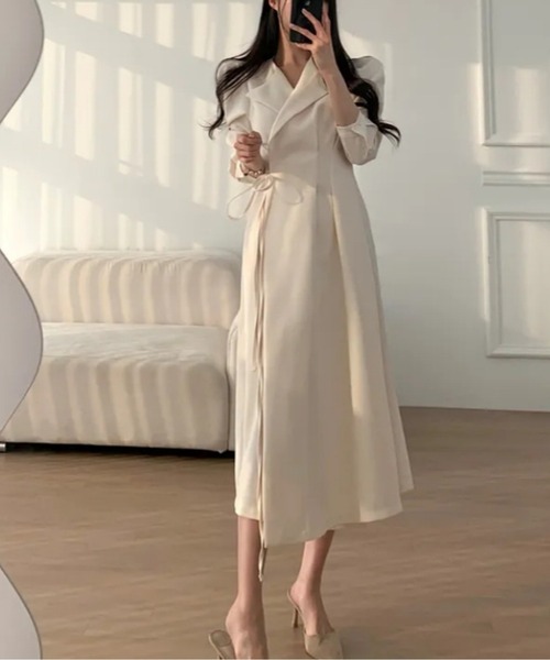 ラペル衿ウエストマークラップワンピース（ワンピース）｜AMAJI（アマジ）のファッション通販 - ZOZOTOWN