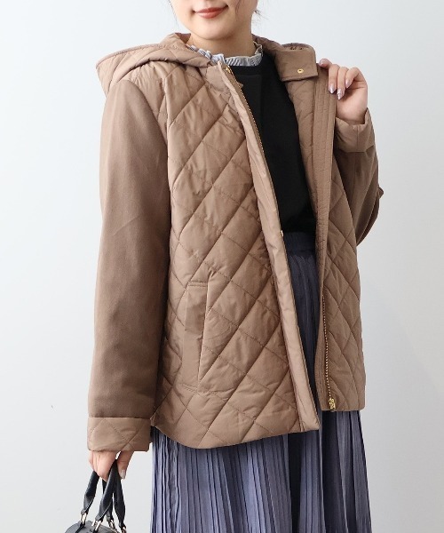 セール】【L～6L 大きいサイズ】異素材切替え中綿キルトジャケット