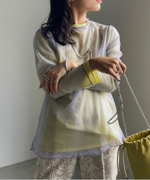 AMERI（アメリ）の「SIMPLE DOUBLE COLOR TOP（Tシャツ/カットソー）」 - WEAR