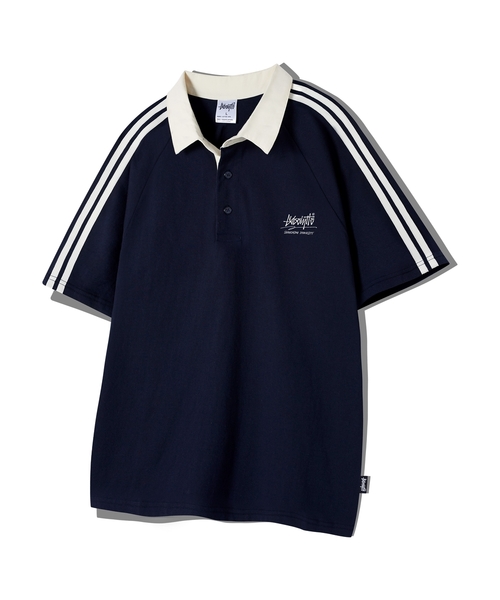 Raglan Rugby Collar Track Short Sleeve T-Shirt Navy YT-305（Tシャツ/カットソー ...