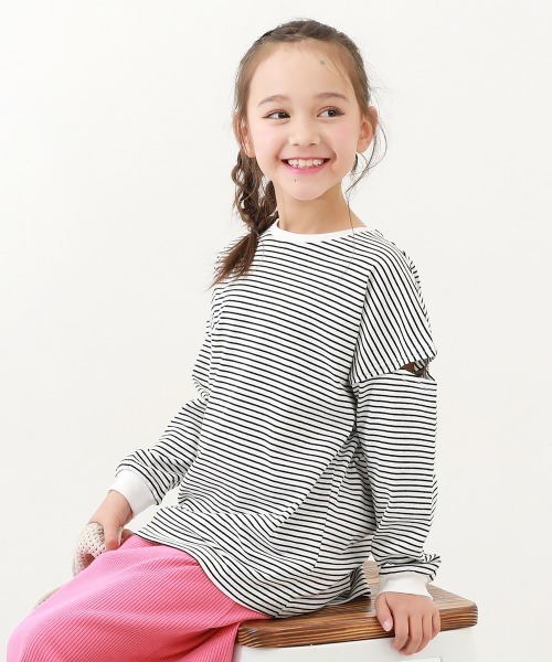 【セール】カットアウト ドロップショルダー ボーダー長袖Tシャツ（Tシャツ/カットソー）｜devirock（デビロック）のファッション通販 - ZOZOTOWN