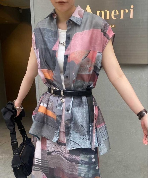 AMERI（アメリ）の「ART COLLAGE PRINT SHEER TANK TOP（シャツ/ブラウス）」 - WEAR