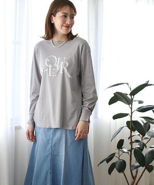 REAL CUBE（リアルキューブ）の「フロッキーロゴシルケットロングTシャツ（Tシャツ/カットソー）」 - WEAR