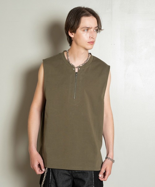 Forte（フォルテ）（フォルテ）の「Side Slit Zip No-sleeve T-shirts/ジップノースリーブTシャツ/洗える（T ...