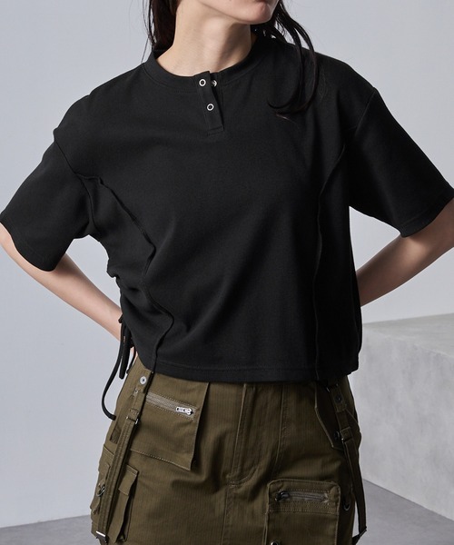 nui nullu（ヌイヌル）の「【nui nullu】サイドシャーリングリボンヘンリーネックリブTシャツ（Tシャツ/カットソー）」 - WEAR