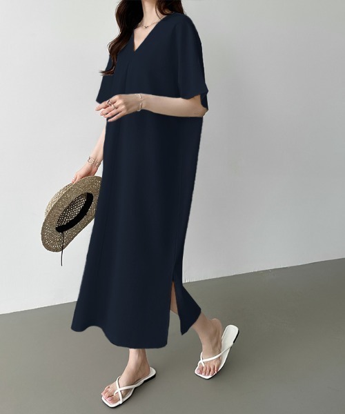 【セール】コットンリネン Vネックワンピース サイドスリット入り（ワンピース）｜COCOMOMO（ココモモ）のファッション通販 - ZOZOTOWN