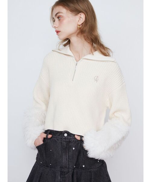 CALNAMUR（カルナムール）の「FLUFFY SLEEVE HALF ZIP KNIT/フラッフィースリーブハーフジップニット（ニット ...