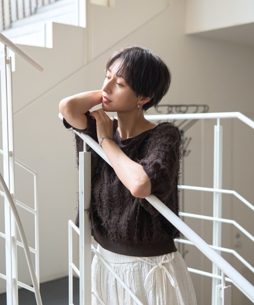 シアーフリンジニットフレンチプルオーバー（ニット/セーター）｜Rouge