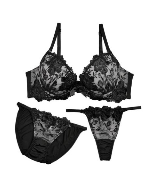 DRW（ドロー）の「[DRW]ブラジャー ショーツ セット 3点SET ラグジュアリー ローズ 刺繍 ブラジャー & フルバック & Tバック ショーツ | 大きいサイズ 下着 レディース ...