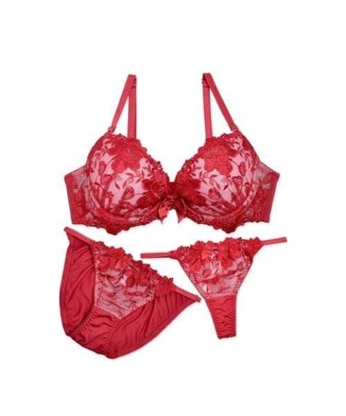 DRW（ドロー）の「[DRW]ブラジャー ショーツ セット 3点SET ラグジュアリー ローズ 刺繍 ブラジャー & フルバック & Tバック ショーツ | 大きいサイズ 下着 レディース ...