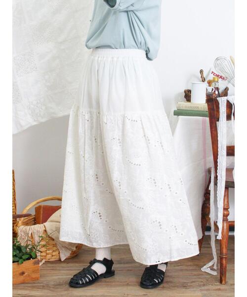 Samansa Mos2（サマンサ モスモス）の「カットワーク刺繍切替スカート（スカート）」 - WEAR